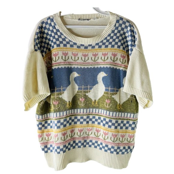 Vintage | Sweaters | Vintage Country Farm Goose Floral Knit Sweater ...